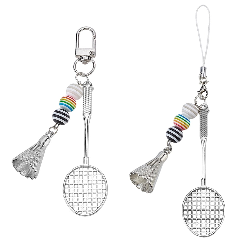 2Pcs 2 Styles Badminton & Racket Alloy & Resin & PVC Pendant ...