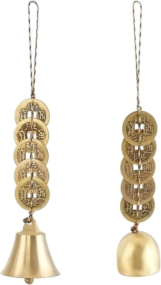 2Pcs 2 Styles Chinese Bells Brass Good Luck Hanging Bell with 5 ...