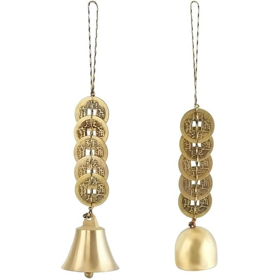 2Pcs 2 Styles Chinese Bells Brass Good Luck Hanging Bell with 5 ...