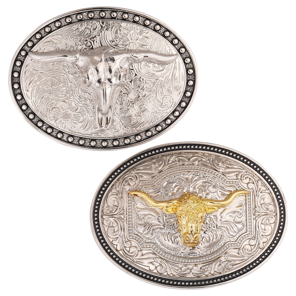 2Pcs 2 Styles Cowboy Belt Buckle Alloy Smooth Buckles Belt Fastener for ...