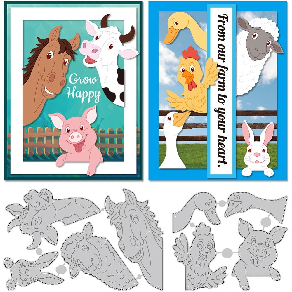 2Pcs 2 Styles Farm Animals Theme Carbon Steel Cutting Dies Stencils for ...