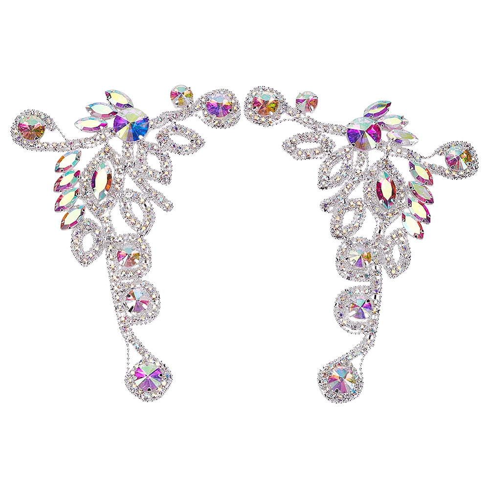 2Pcs 2 Styles Flower Alloy Rhinestone Ornament Accessories AB 146x111x8 ...