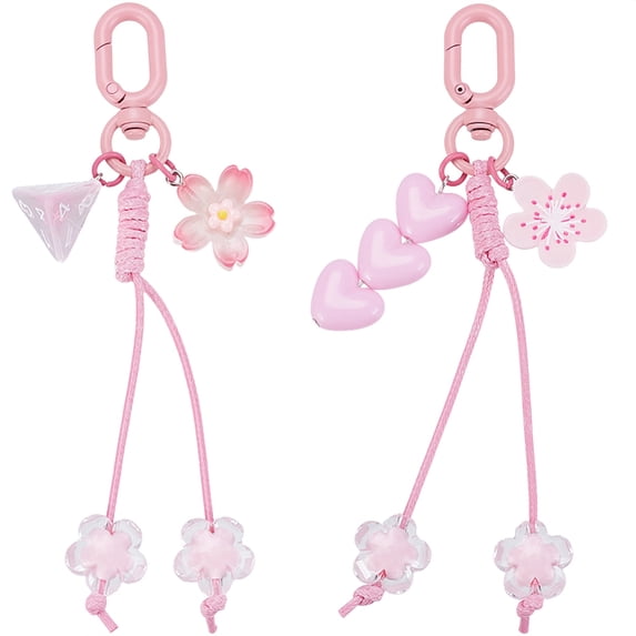 2Pcs 2 Styles Flower Heart Plastic & Waxed Cord Pendant Decorations ...