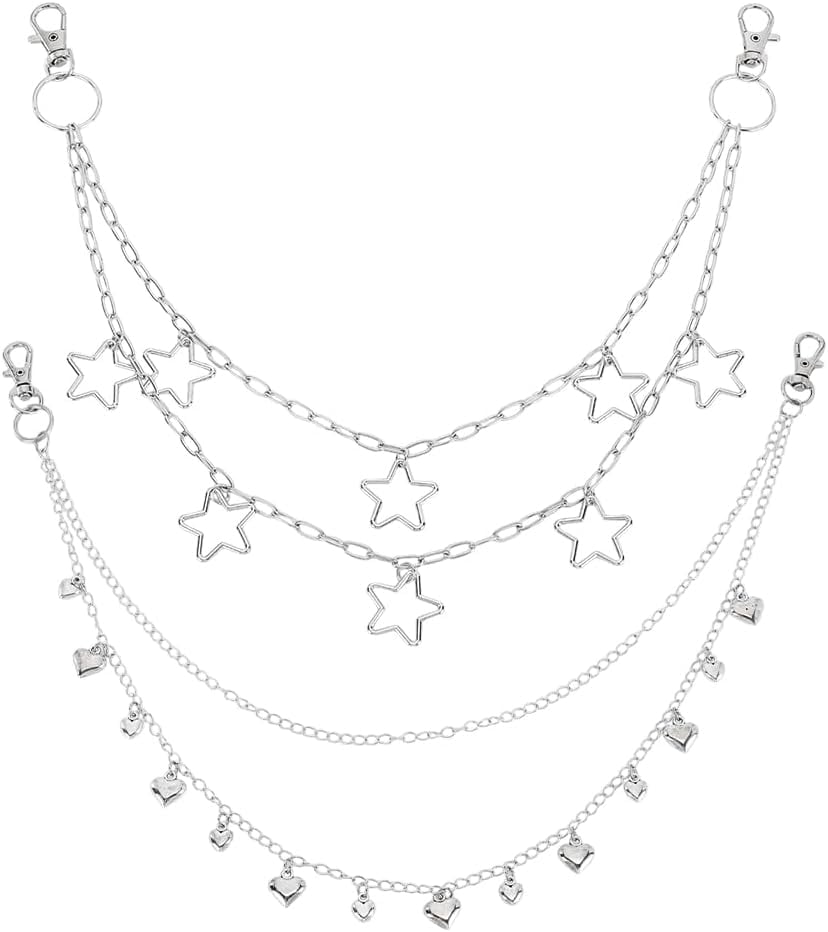 2Pcs 2 Styles Heart Star Alloy & Iron Double Layer Chains for Jeans ...