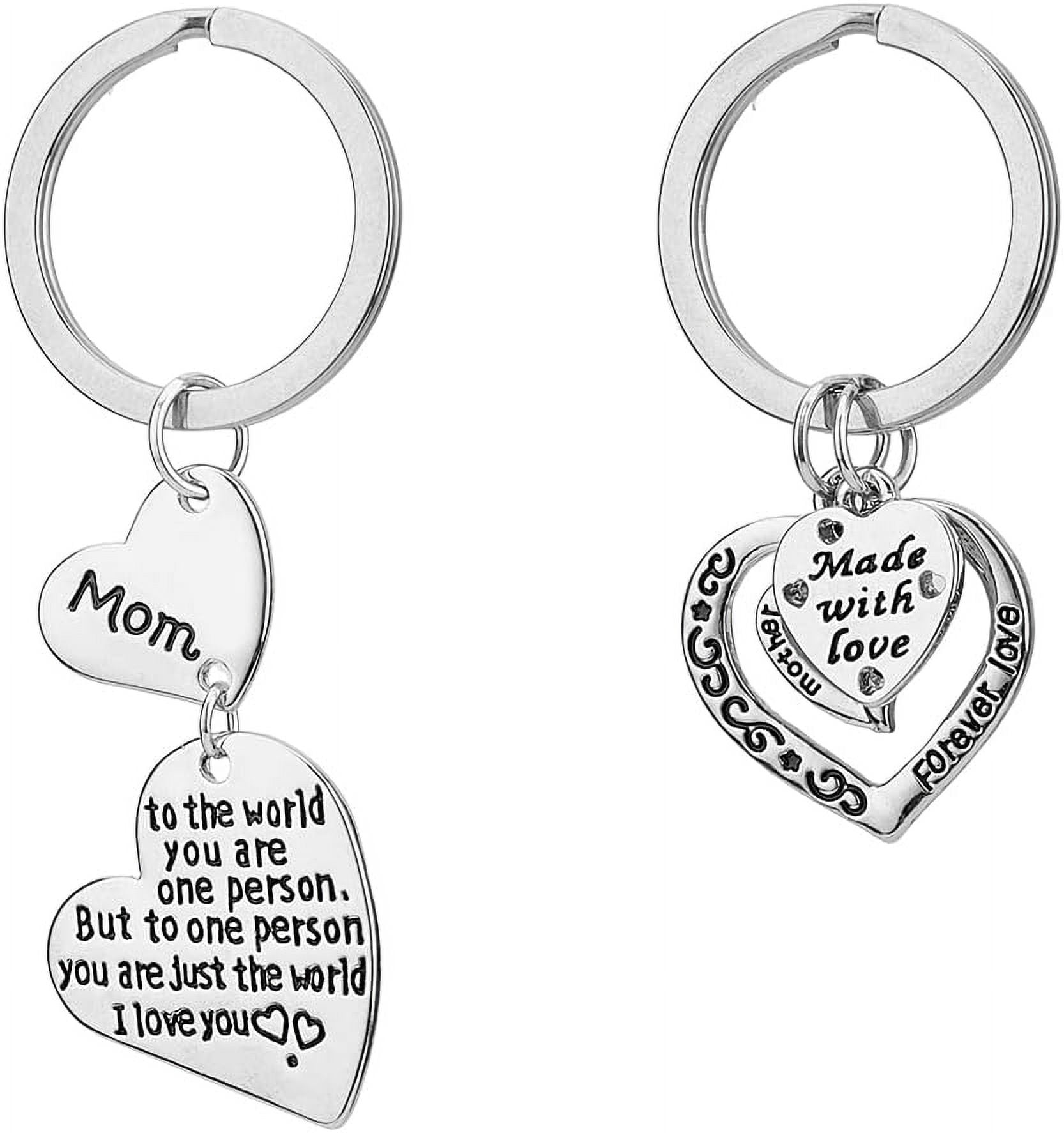 2Pcs 2 Styles Mother's Day Theme Sweet Heart Alloy Keychains Silver ...