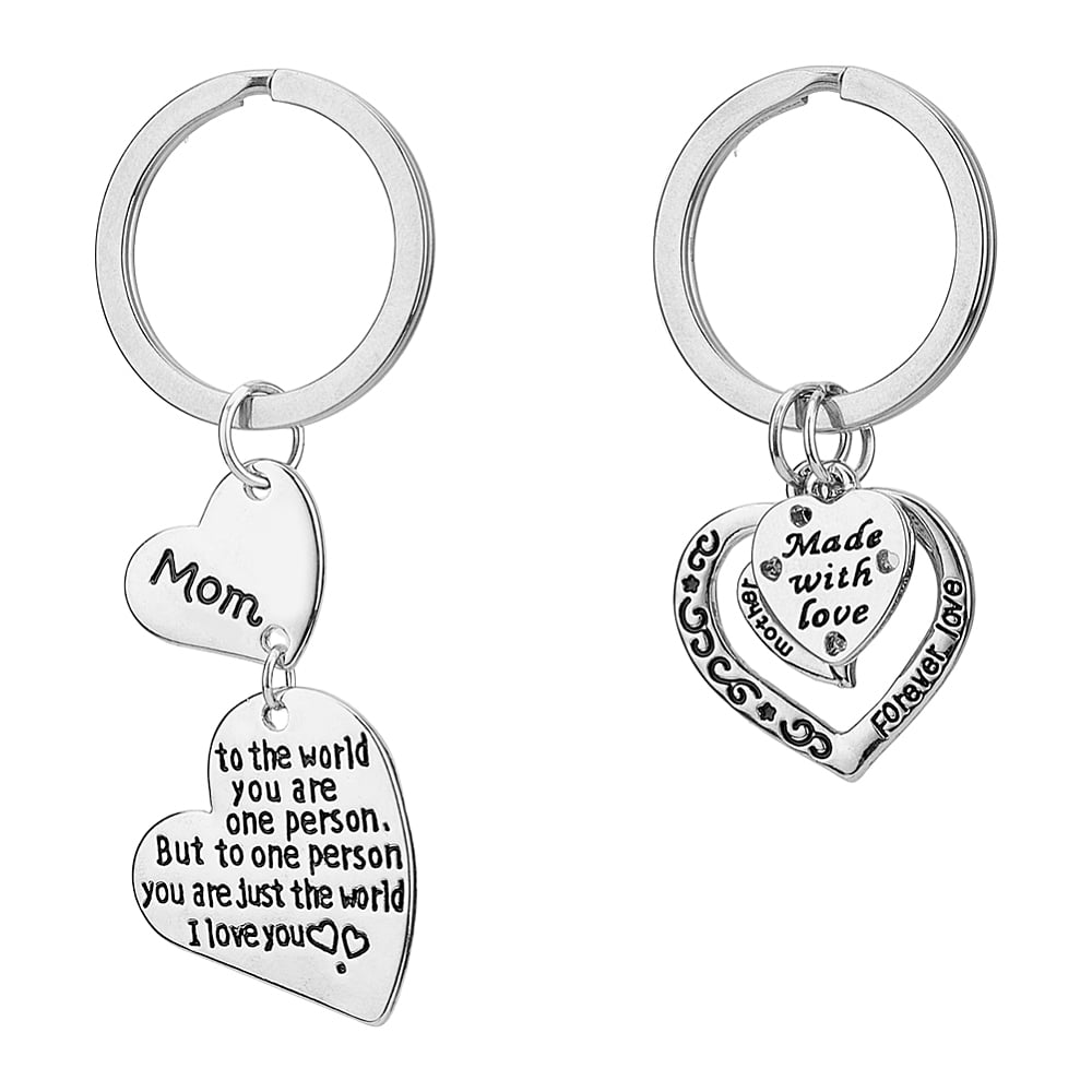 2Pcs 2 Styles Mother's Day Theme Sweet Heart Alloy Keychains Silver ...