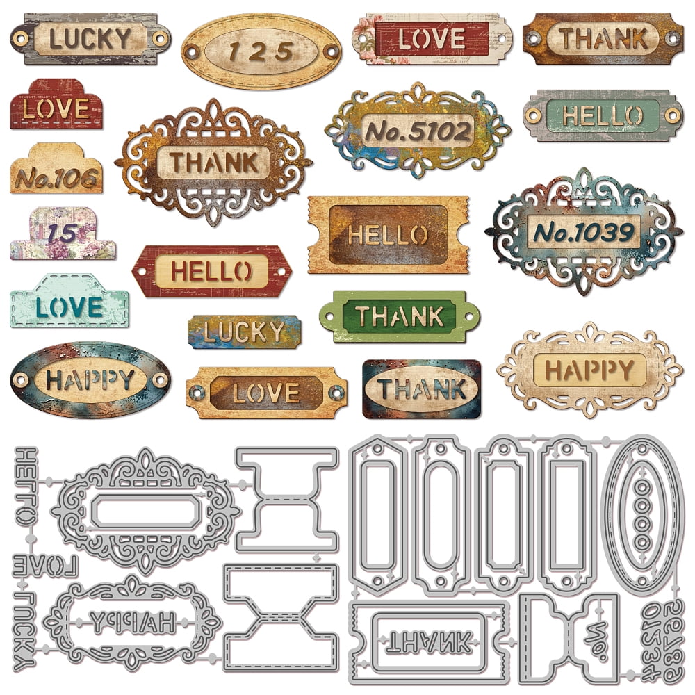 2Pcs 2 Styles Nameplate Label Carbon Steel Cutting Dies Stencils for ...