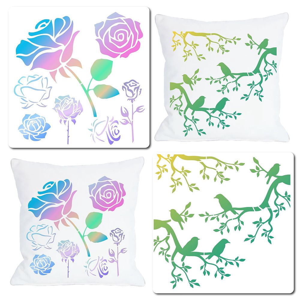 2Pcs 2 Styles Plastic Drawing Painting Stencils Templates Square Flower ...