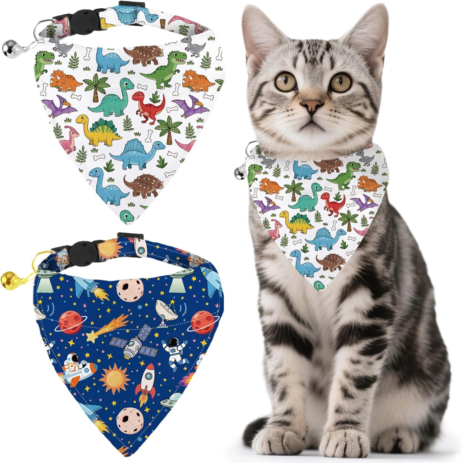 2Pcs 2 Styles Polyester Pet Bandana Pet Supplies Dinosaur 250~300mm 1pc ...