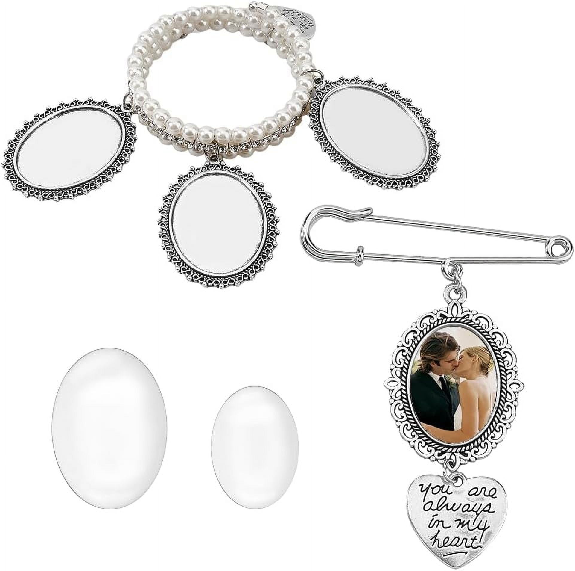 2Pcs 2 Styles Wedding Bouquet Charms Oval Blank Brooches Pins Imitation ...