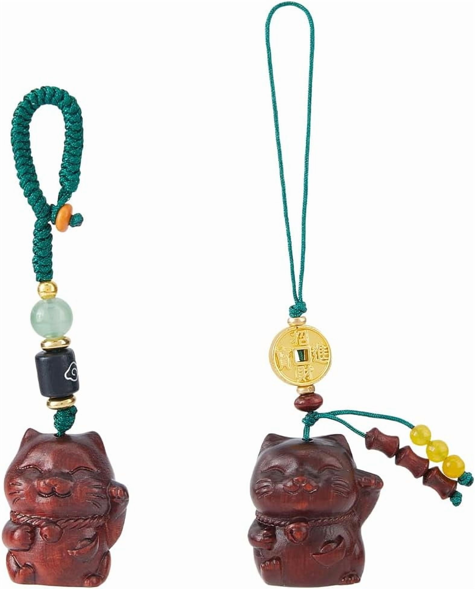 2Pcs 2 Styles Wood Mobile Phone Straps with Resin Lucky Cat Mixed Color ...