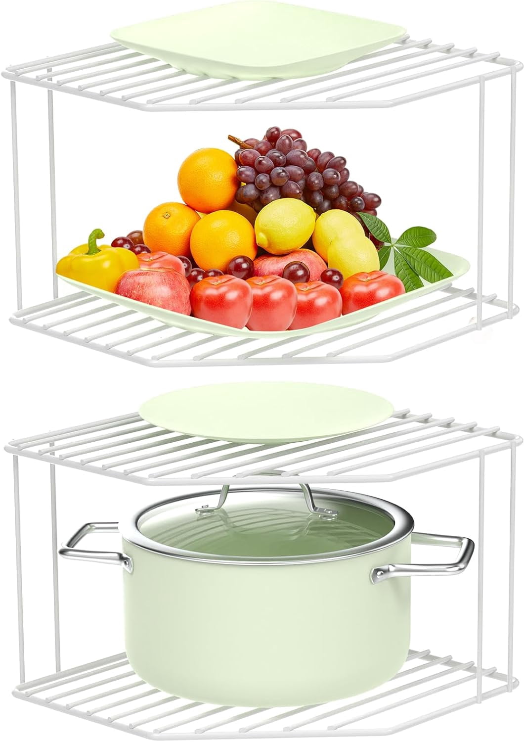 2Pcs 2-Tier Corner Stackable Organizer Shelf for Kitchen - Cabinet ...
