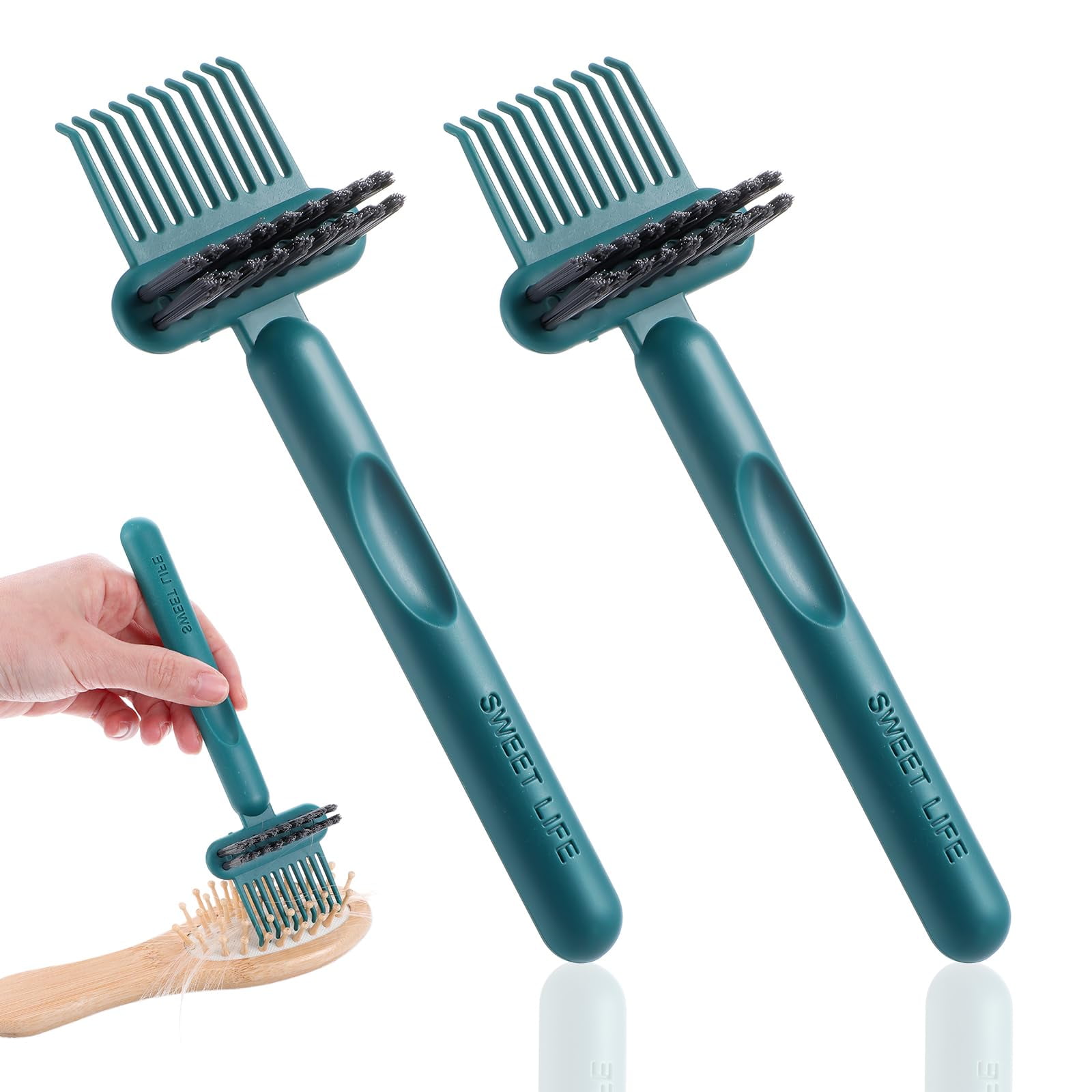 2Pcs 2-in-1 Hair Brush Cleaner & Remover Tool Brush Cleaning Tool Comb ...