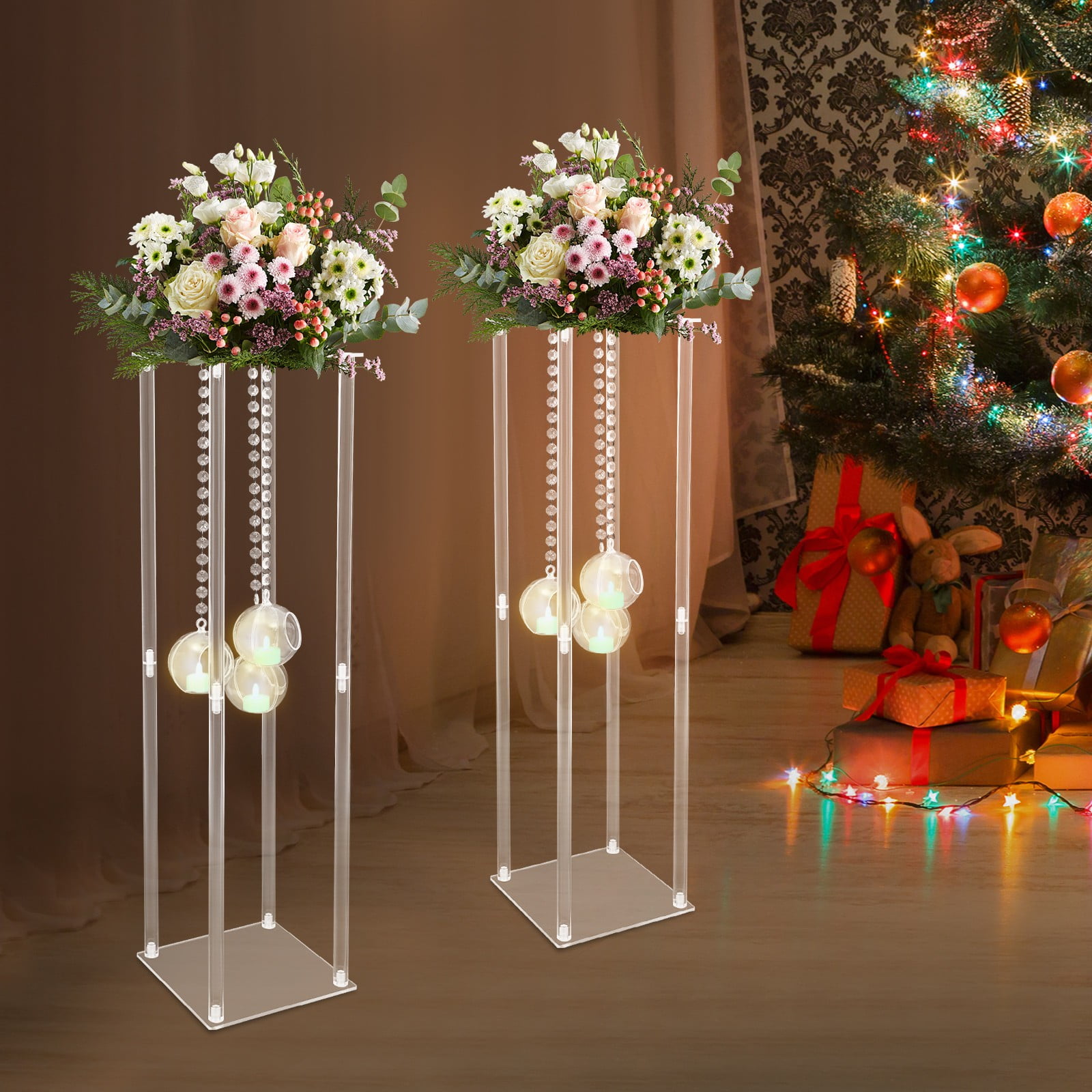 2Pcs Wedding Centerpieces Stand Wedding Flower Stand w/ Hanging Candle ...