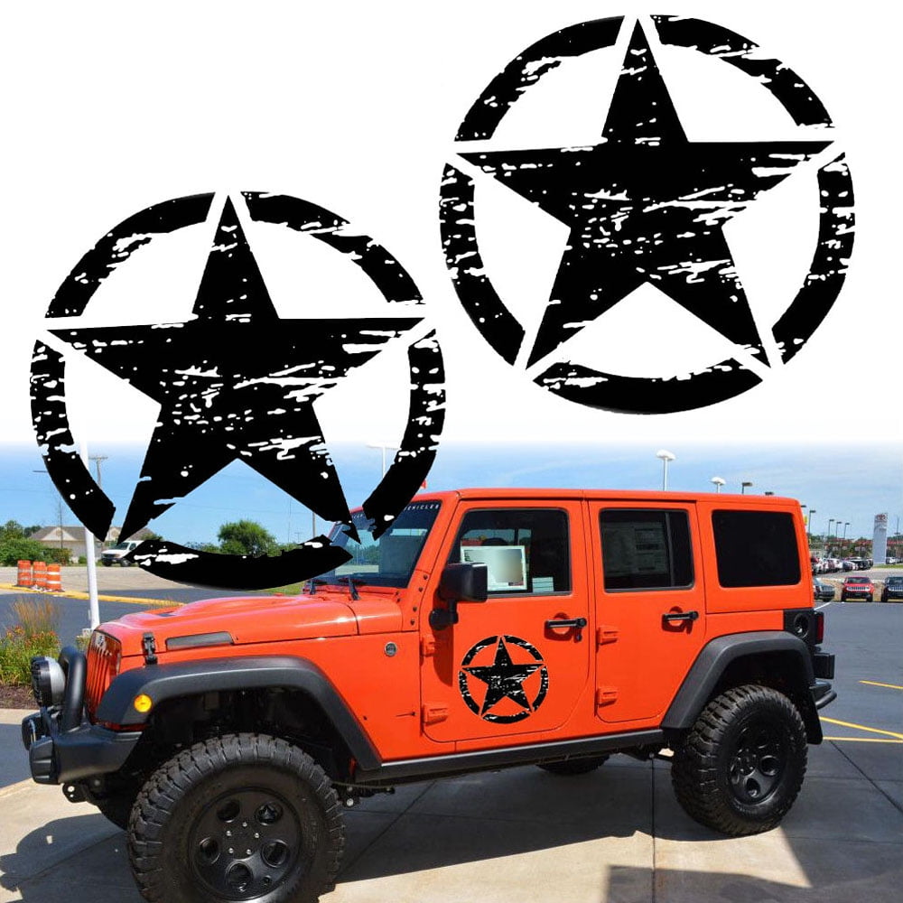 2Pcs 20" Black Military Army Star Graphic Stickers Hood Side Door Vinyl ...