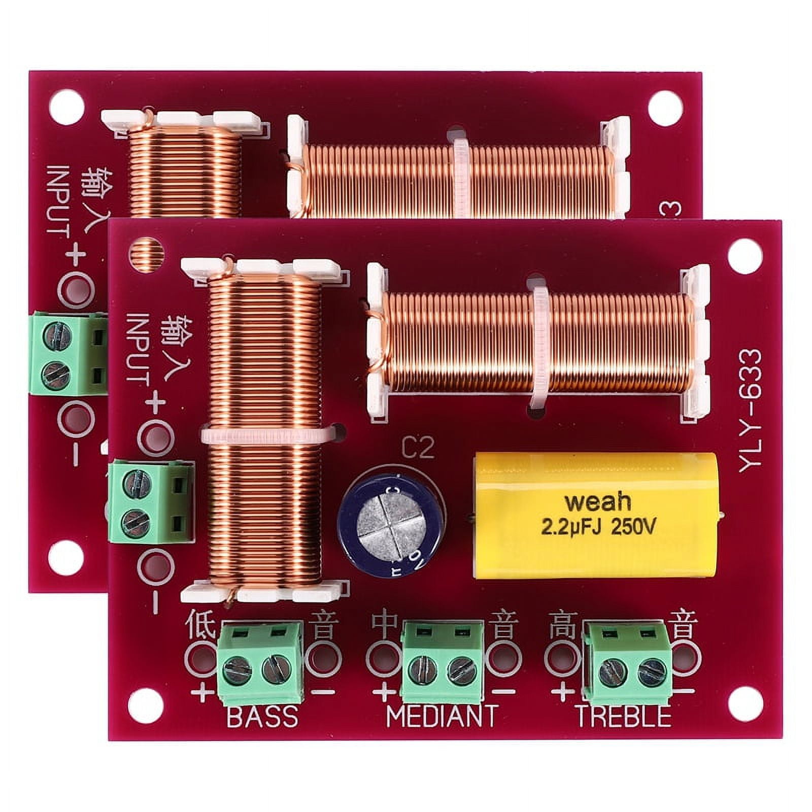 2Pcs 200W 3 Way Audio Speaker Crossover Treble + Midrange Bass Speakers Filter Frequency Divider ...