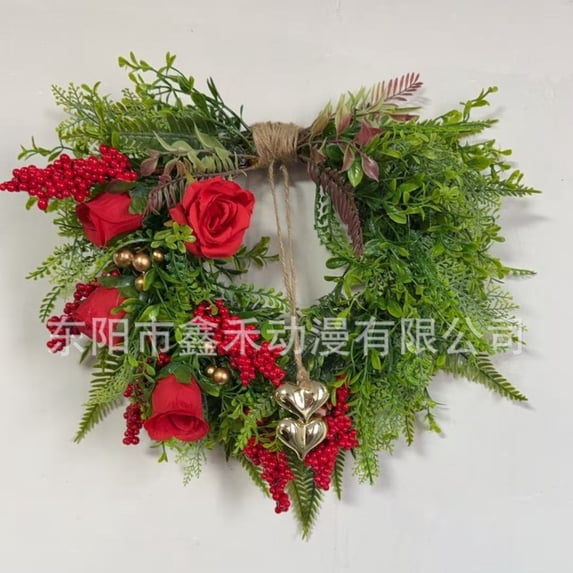 2Pcs 2026 Farmhouse Valentine Heart Wreath Artificial Red Roses Berry ...