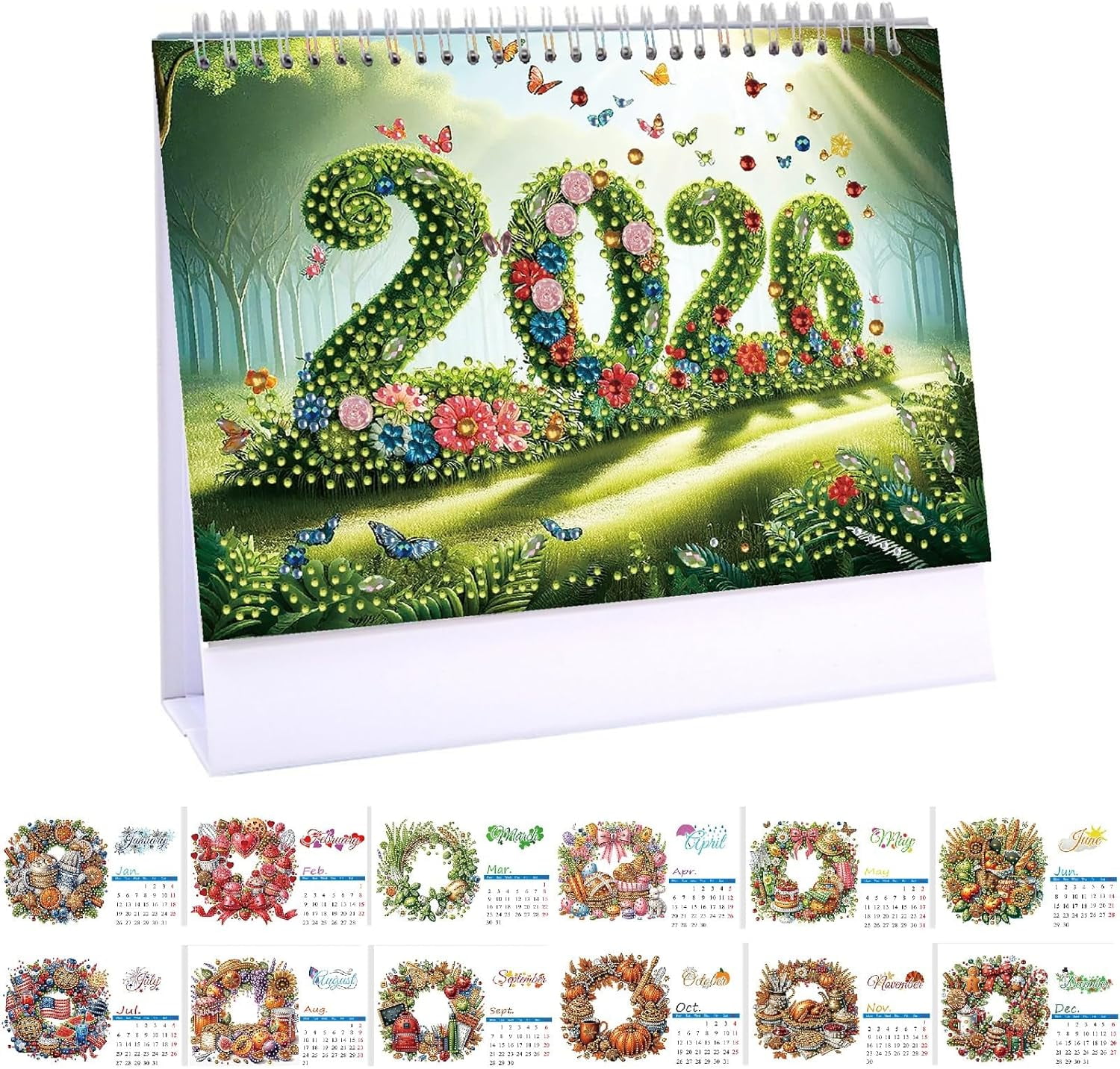 2Pcs 2026 Standing Desk Calendar Owl DIY Diamond Art Painting Monthly ...