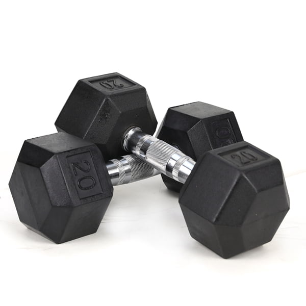 2Pcs 20LBS Rubber Encased Hex Dumbbells Chrome Grip Encased Handle ...