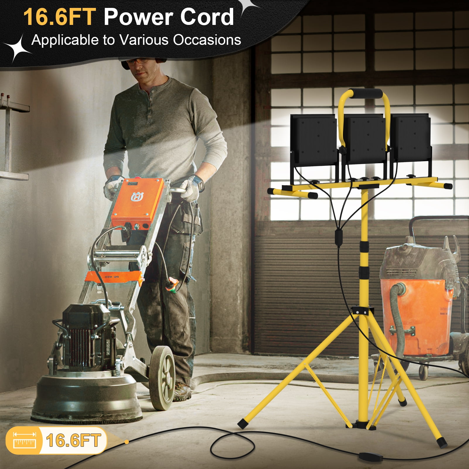 2Pcs 21000Lumen LED Work Light with Stand, 3 Head Portable Work Light ...