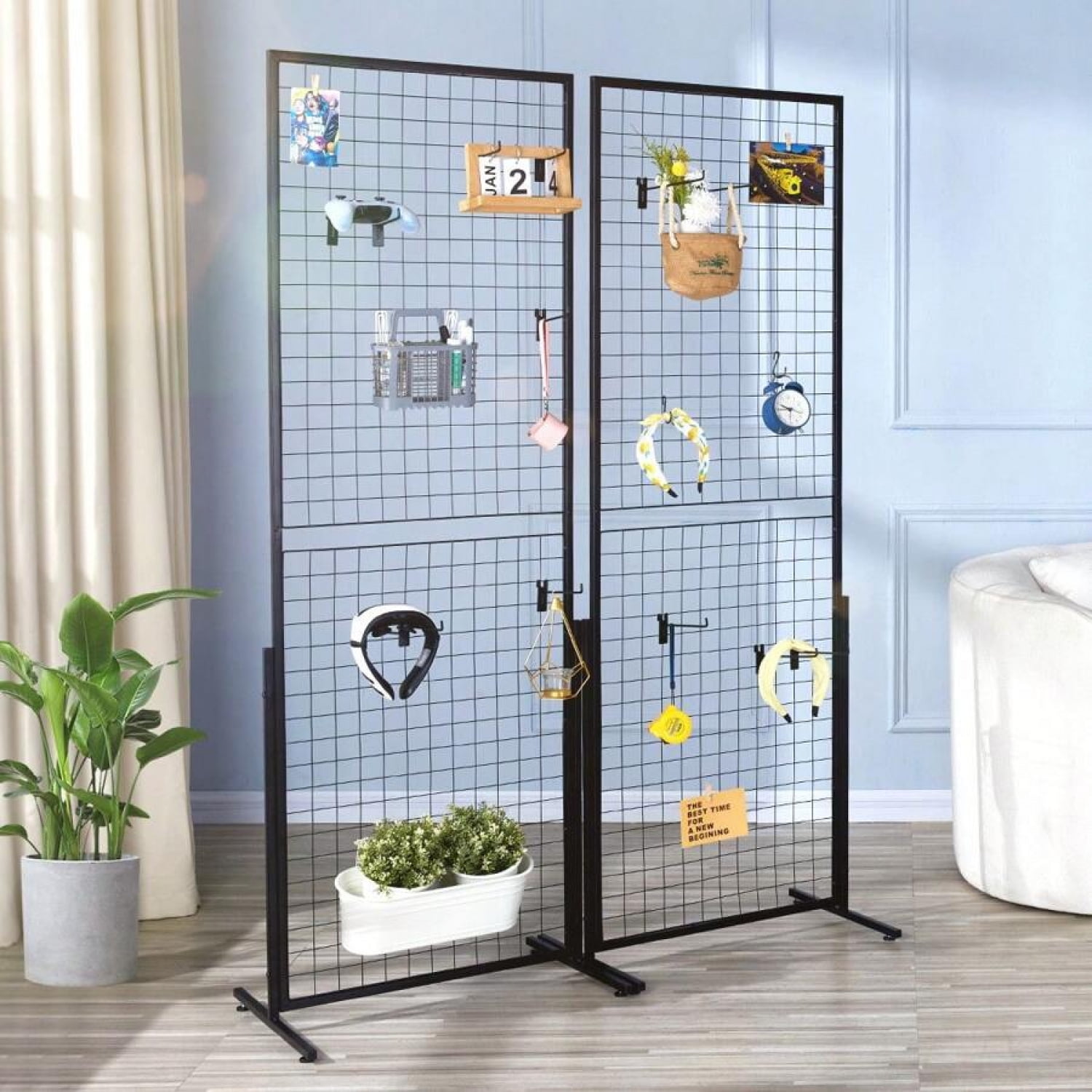 2Pcs 2x5.6ft Grid Wall Panels Tower,2 Packs Wire Gridwall Display Racks ...