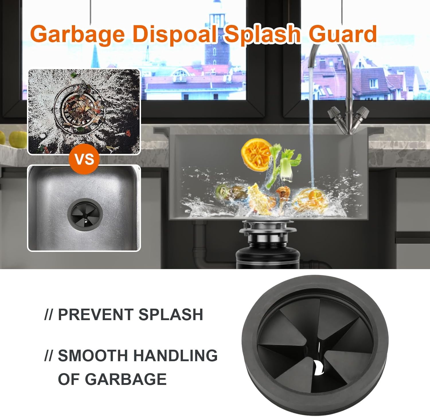 2Pcs 3 3/8" Garbage Disposal Splash Guard, Quiet garbage disposal ...