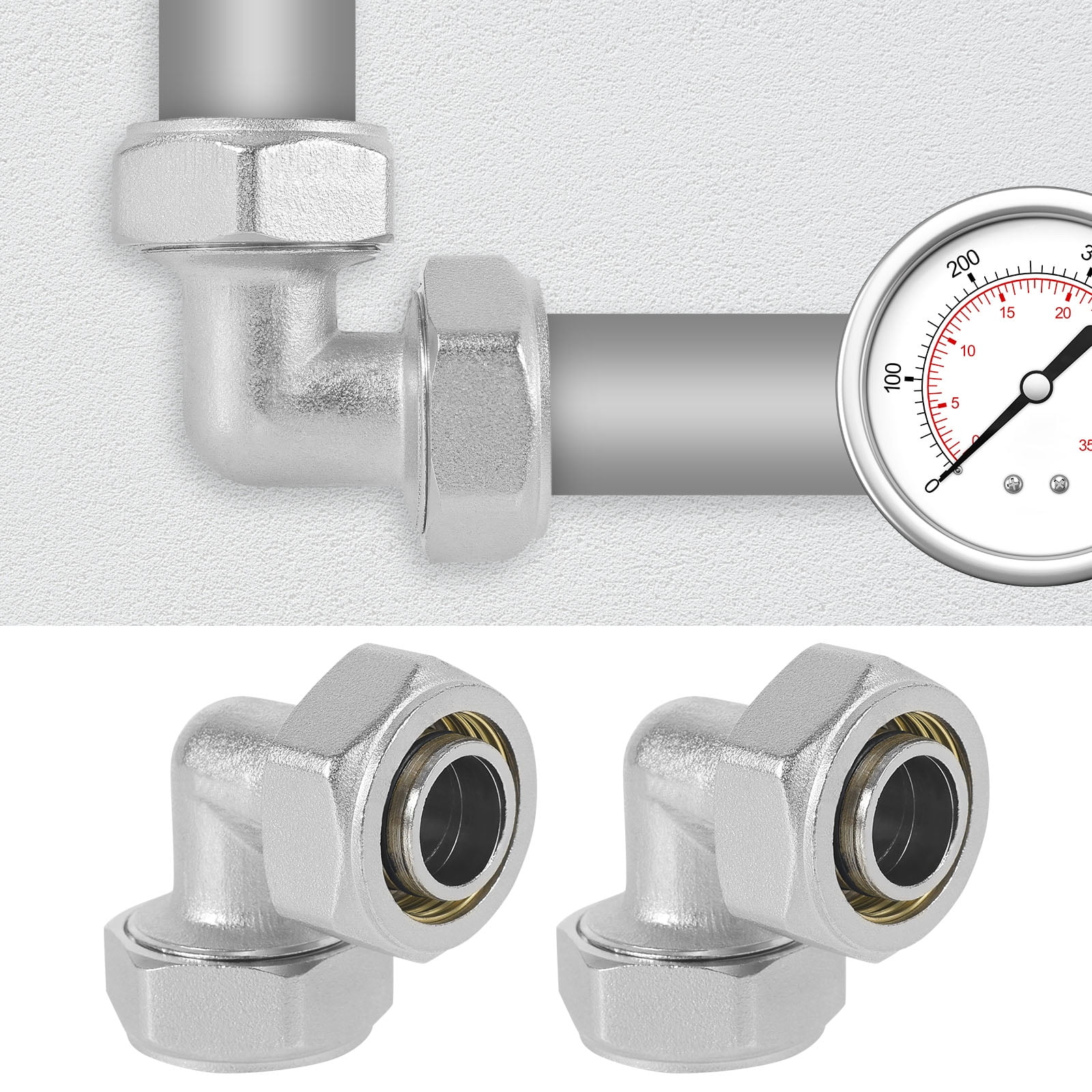 2Pcs 3/4 inch Air Piping Fitting Sturdy Brass Nickel Plated Elbow Rapid ...