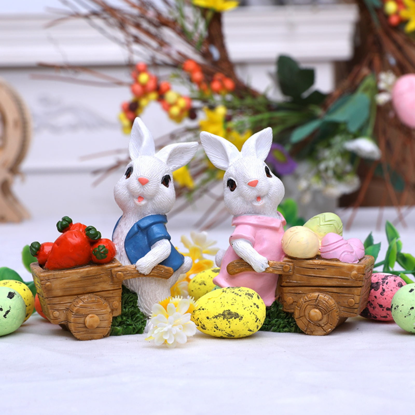 2Pcs 3.54Inch Easter Bunny Resin Figurines Statues for Home Indoor ...