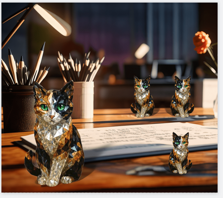 2Pcs 3.93" Exquisite Geometric Cat Figurine Multicolor Crystal Design ...