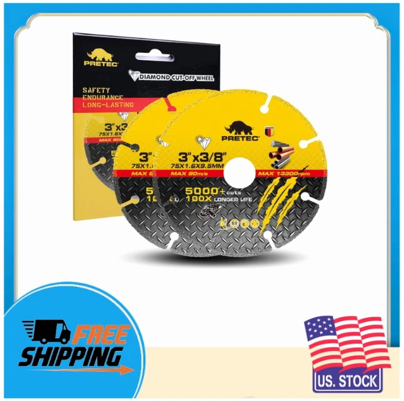 2Pcs 3" Diamond Cut Off Wheels – Rebar, Steel, Inox, 3/8" Arbor For ...
