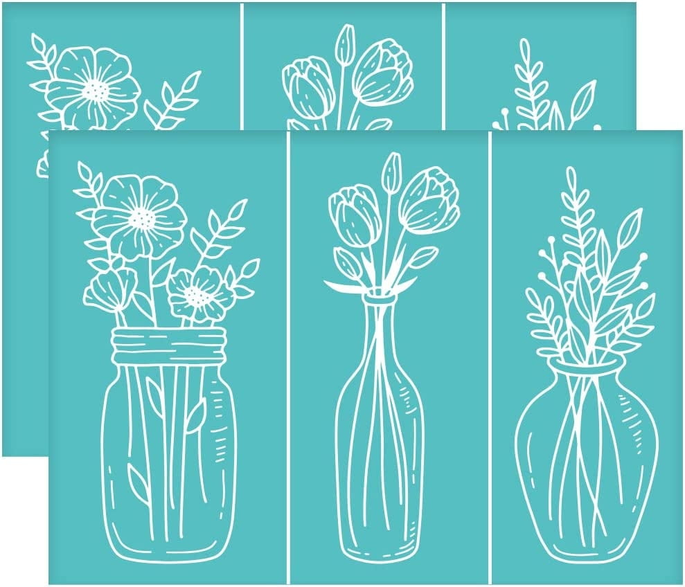 2Pcs 3 Style Vases Self-Adhesive Silk Screen Printing Stencil Flower ...