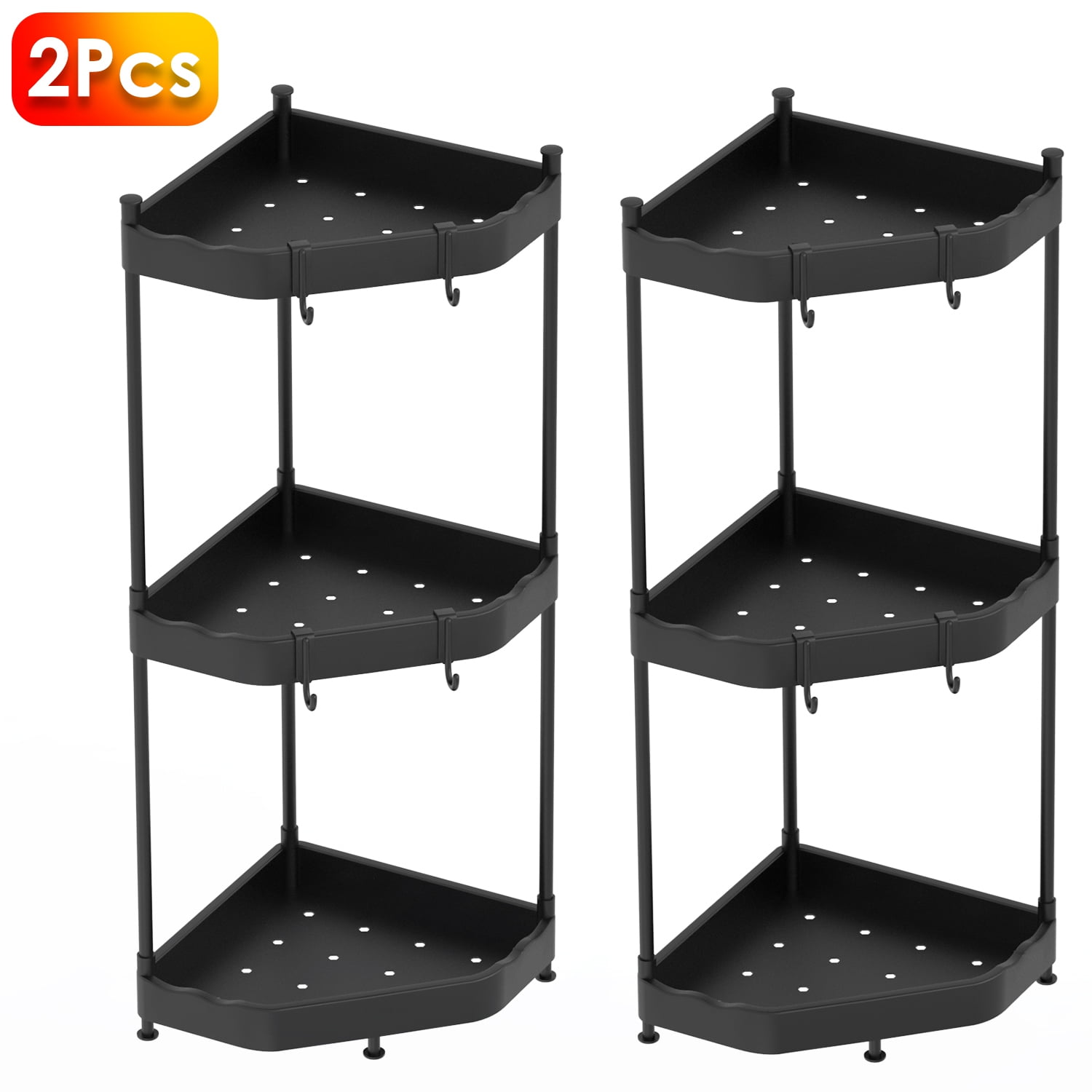 2Pcs 3-Tier Corner Shower Caddy Floor Standing Corner Shelf Carbon ...