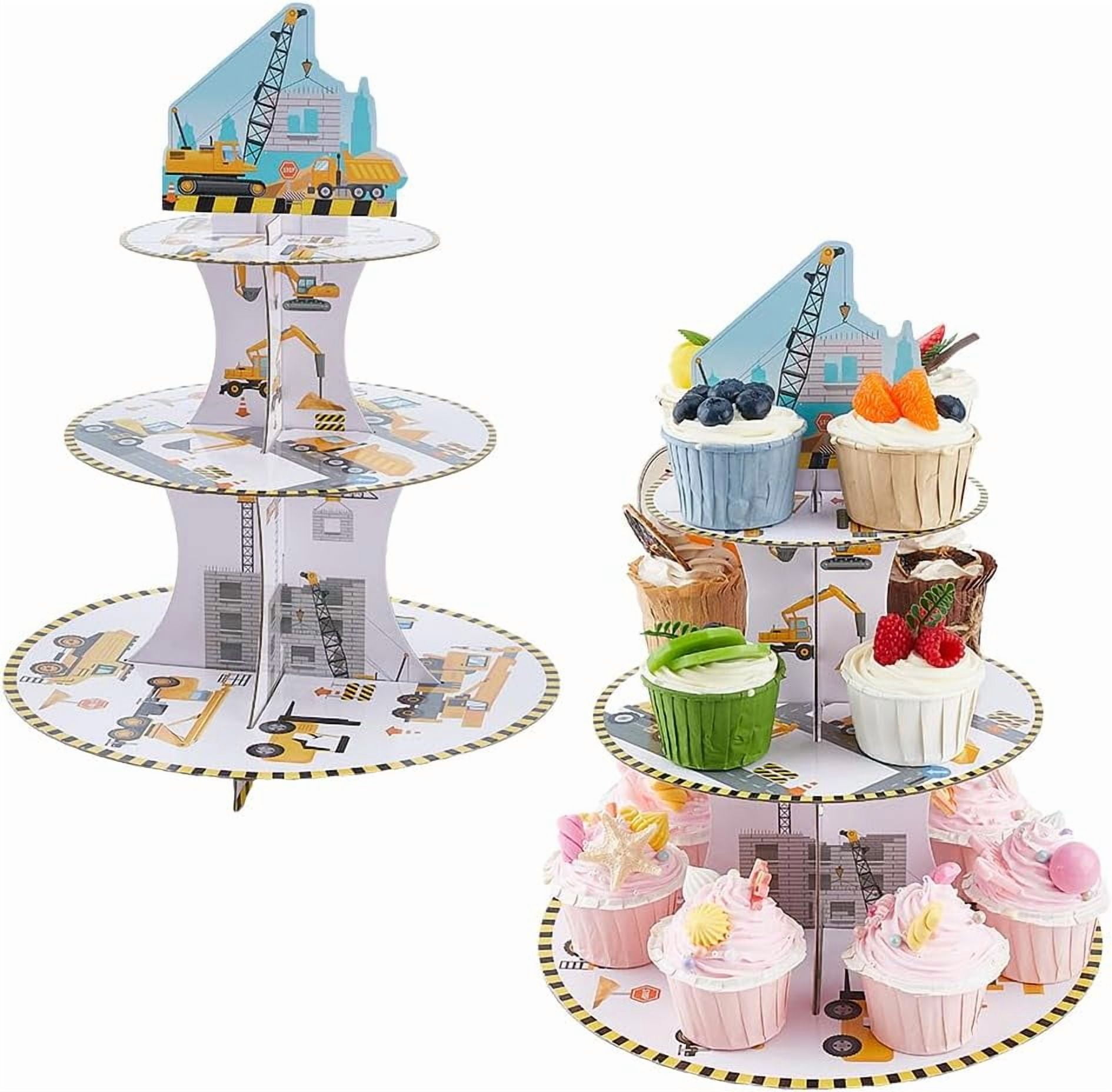 2Pcs 3 Tier Engineering Vehicles Cupcake Stands Paper Dessert Tower ...