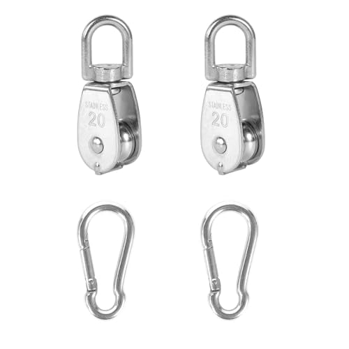 2Pcs 304 Stainless Steel M20 Single Pulley Block, Wire Rope Hanging ...