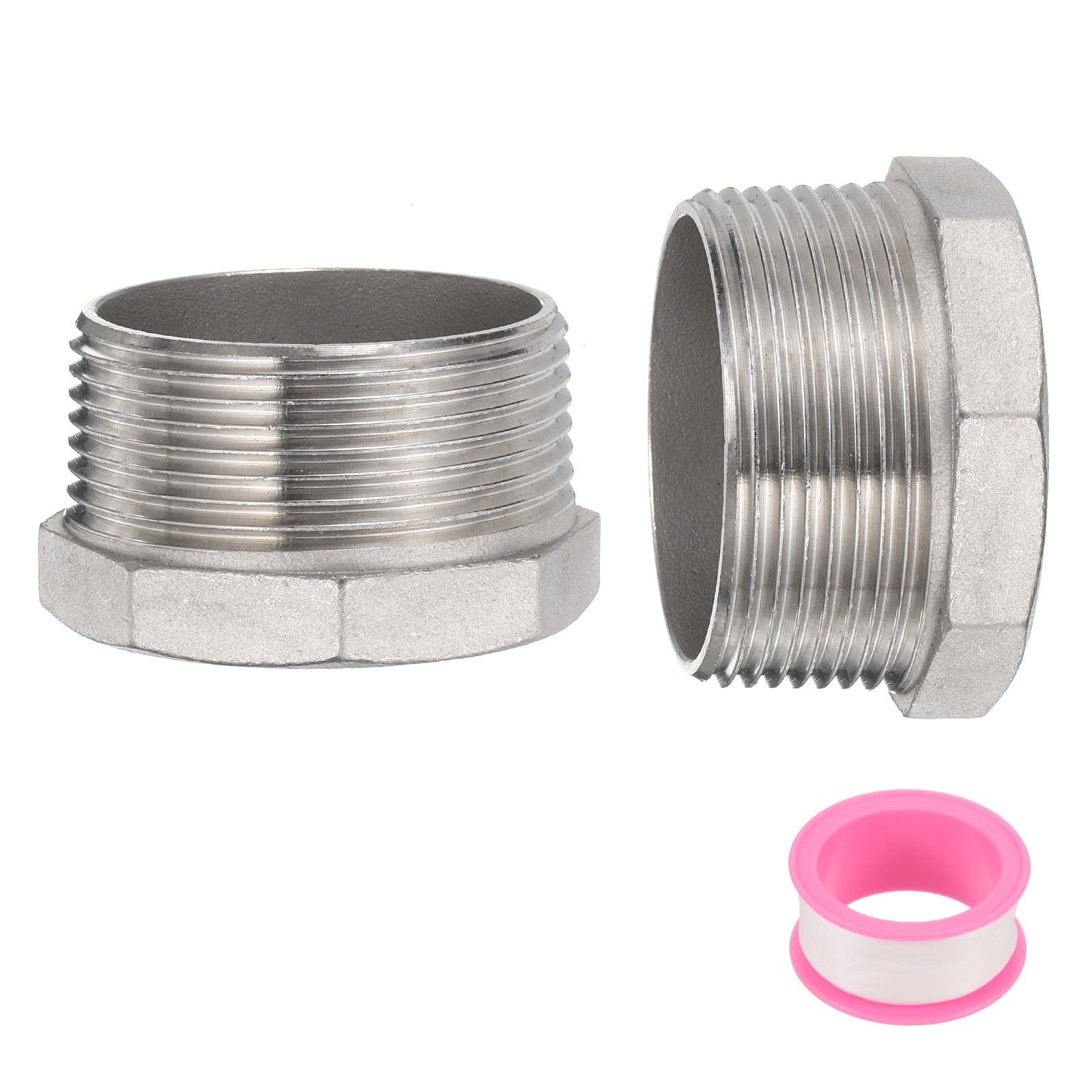 2Pcs 304 Stainless Steel Reducer Hex Bushing G1-1/2" Male x G3/4 ...