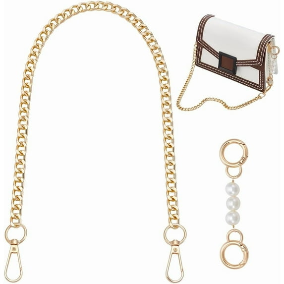2Pcs 34cm Pearl Bag Chain 2 Styles Golden Purse Extender Chain ...
