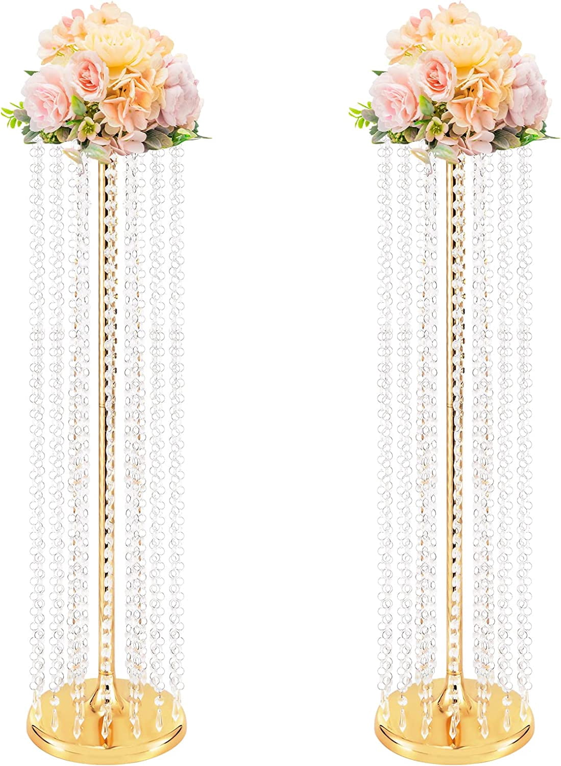 2Pcs 35.43 inches Tall Wedding Centerpieces Vases Crystal Flower Gold ...