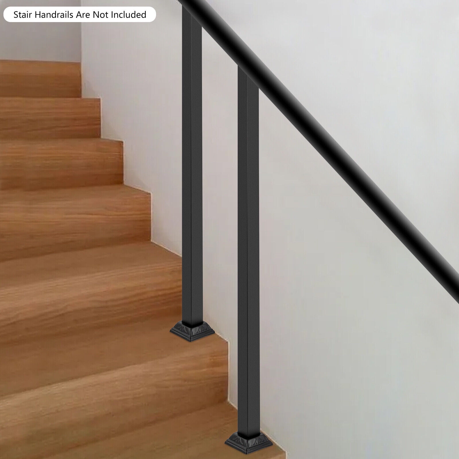 2Pcs 38" Black Deck Railing Wrought Iron Handrail Post Kit Square Metal ...