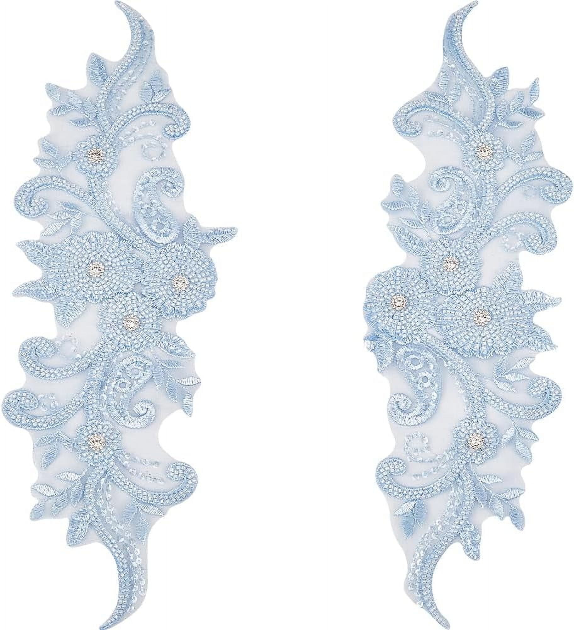 2Pcs 3D Beaded Lace Applique Pearl Flower Embroidery Bridal Lace Sew on ...