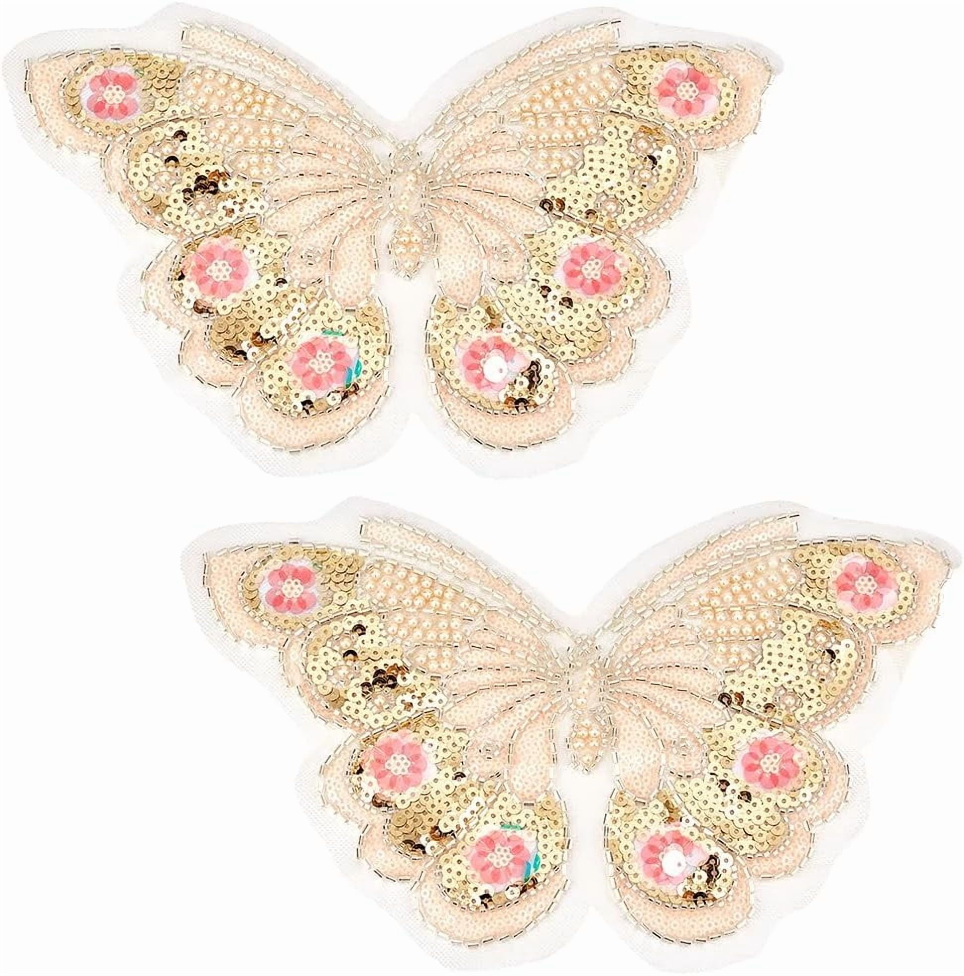 2Pcs 3D Butterfly Sequin Applique Pink Polyester Butterflies Embroidery ...