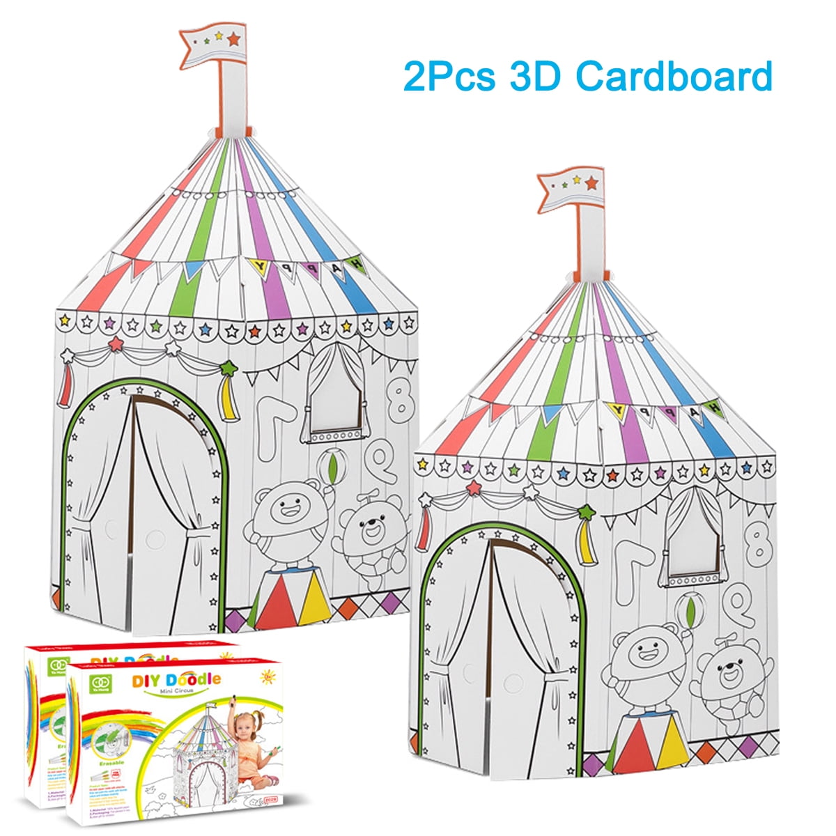 2Pcs 3D Cardboard PlayHouse Educational DIY Toy Hand-Painted ...