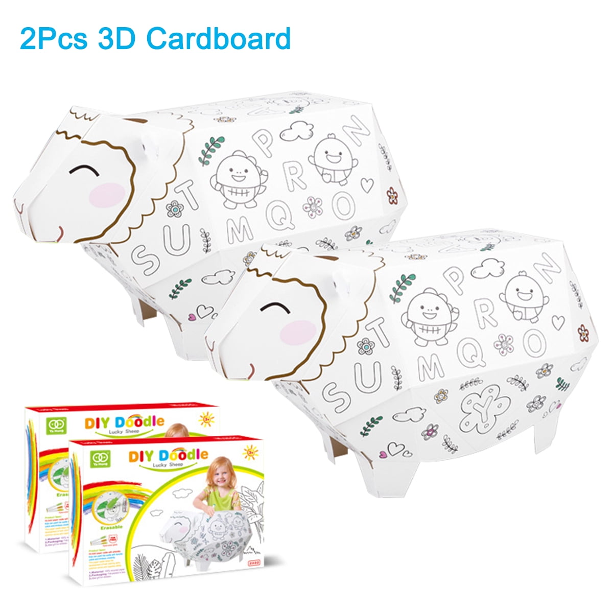 2Pcs 3D Cardboard PlaySheep Educational DIY Toy Hand-Painted ...