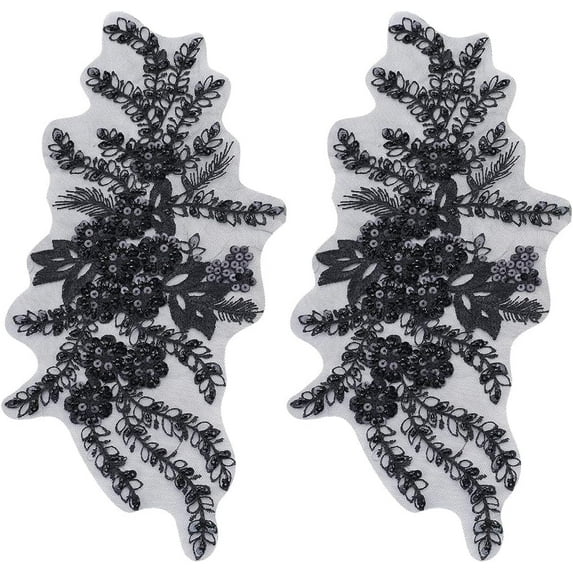2Pcs 3D Flower Lace Applique Embroidery Flowers Patches Black Flowers ...