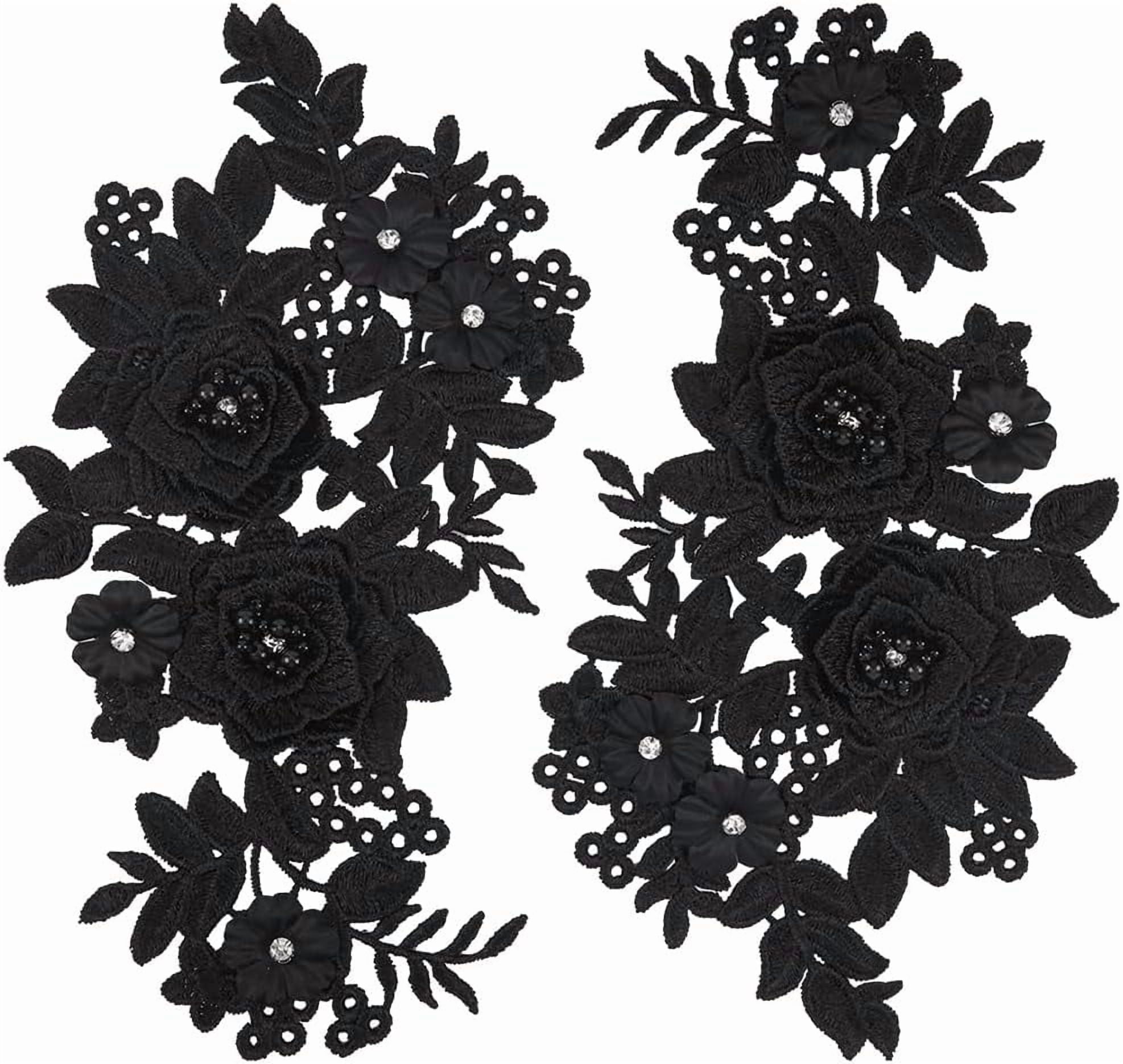 NOBRAND 3D Flower Lace Appliques Rhinestone Beaded Embroidered Patch ...