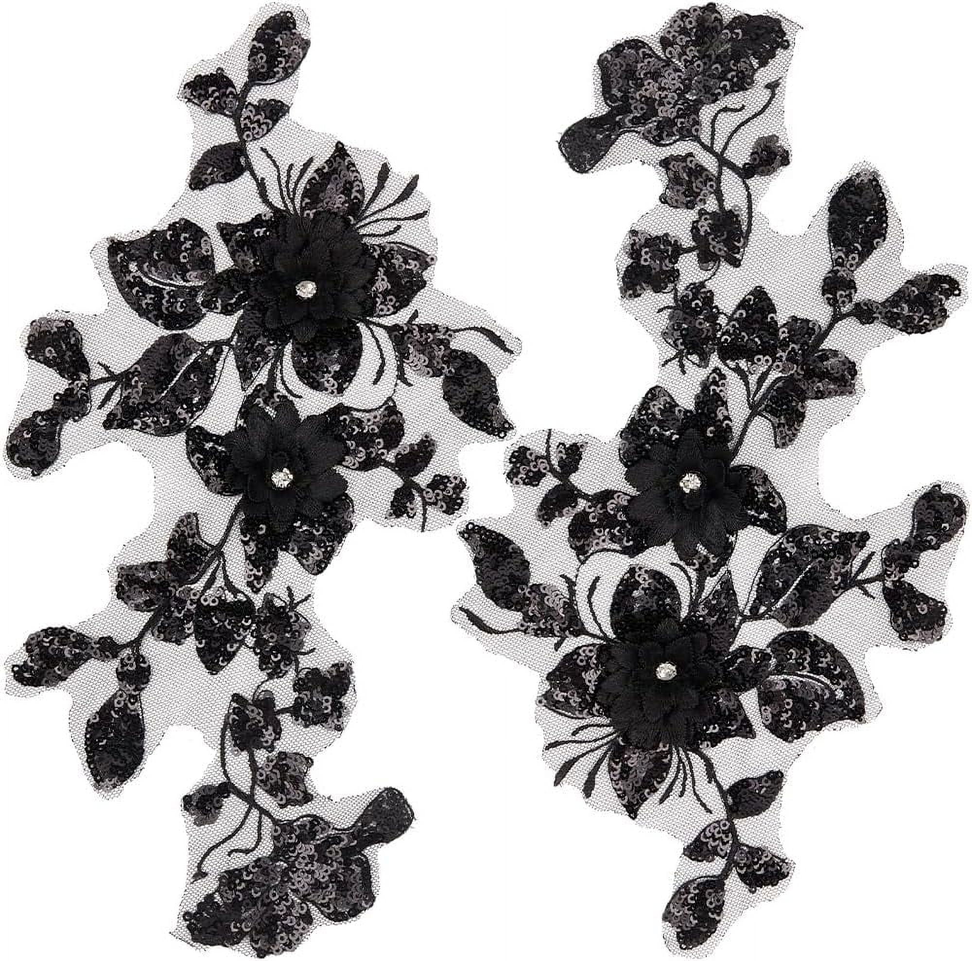 2Pcs 3D Flowers Embroidered Lace Applique Sew on Trim Patches Glitter ...