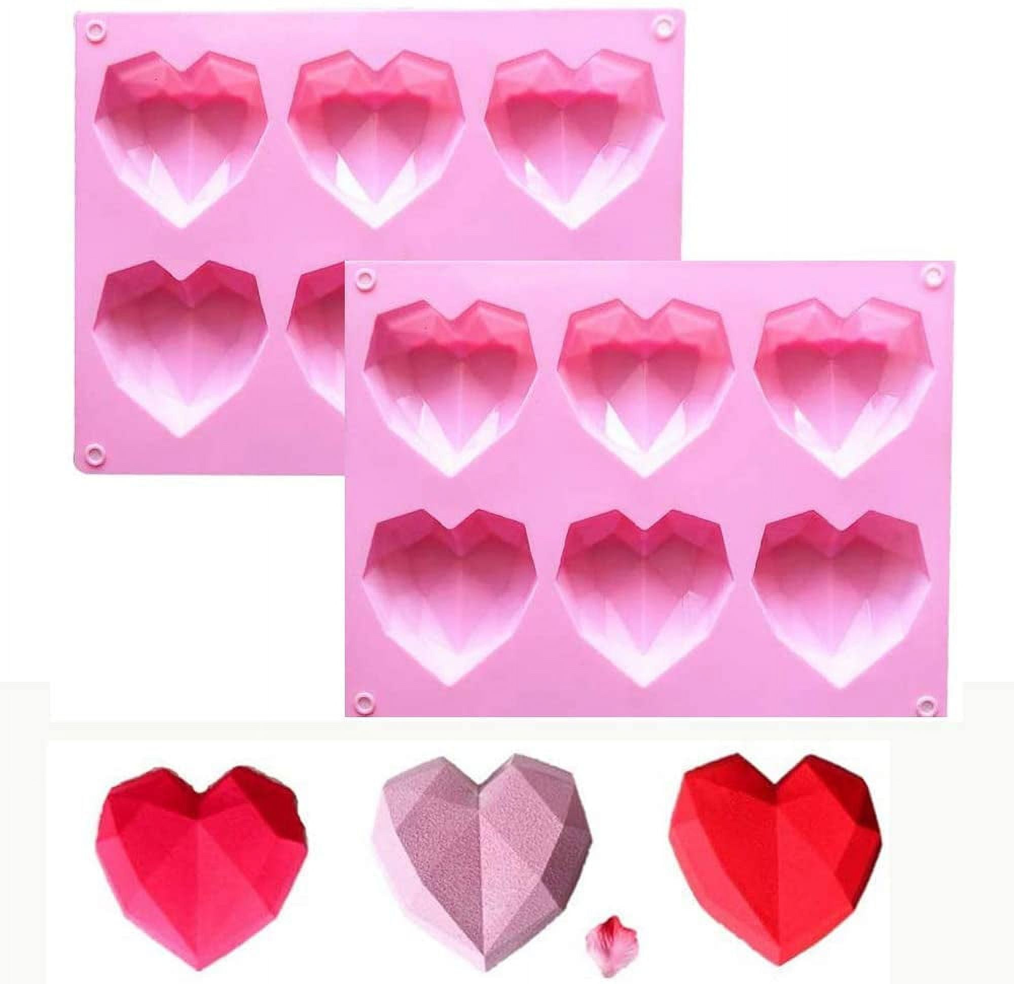 2Pcs 3D Love Heart Diamond Shaped Silicone Soap Molds 6 Cavity DIY Mold ...