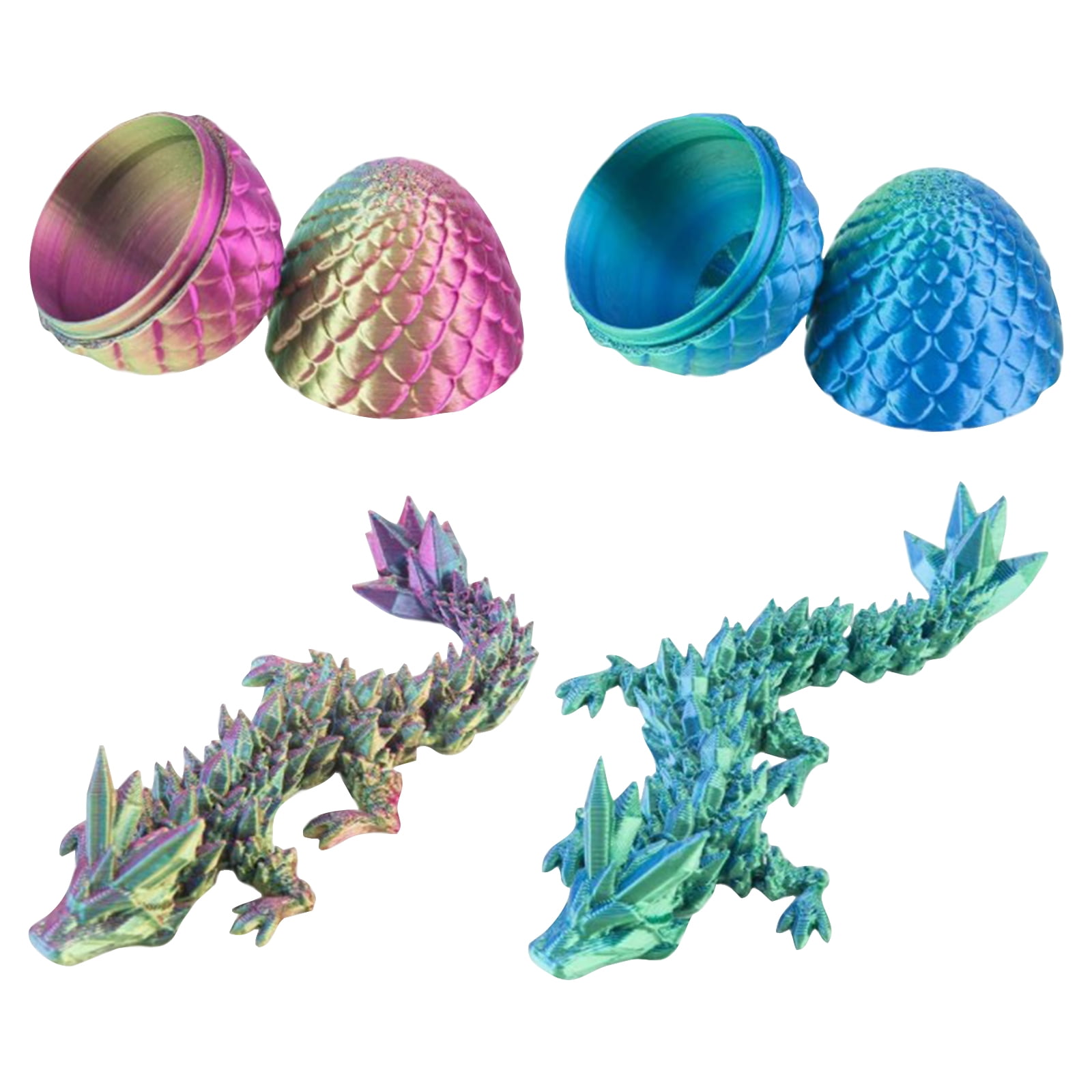 2Pcs 3D Printed Dragon With Egg Set, Small Articulated Crystal Dragons ...