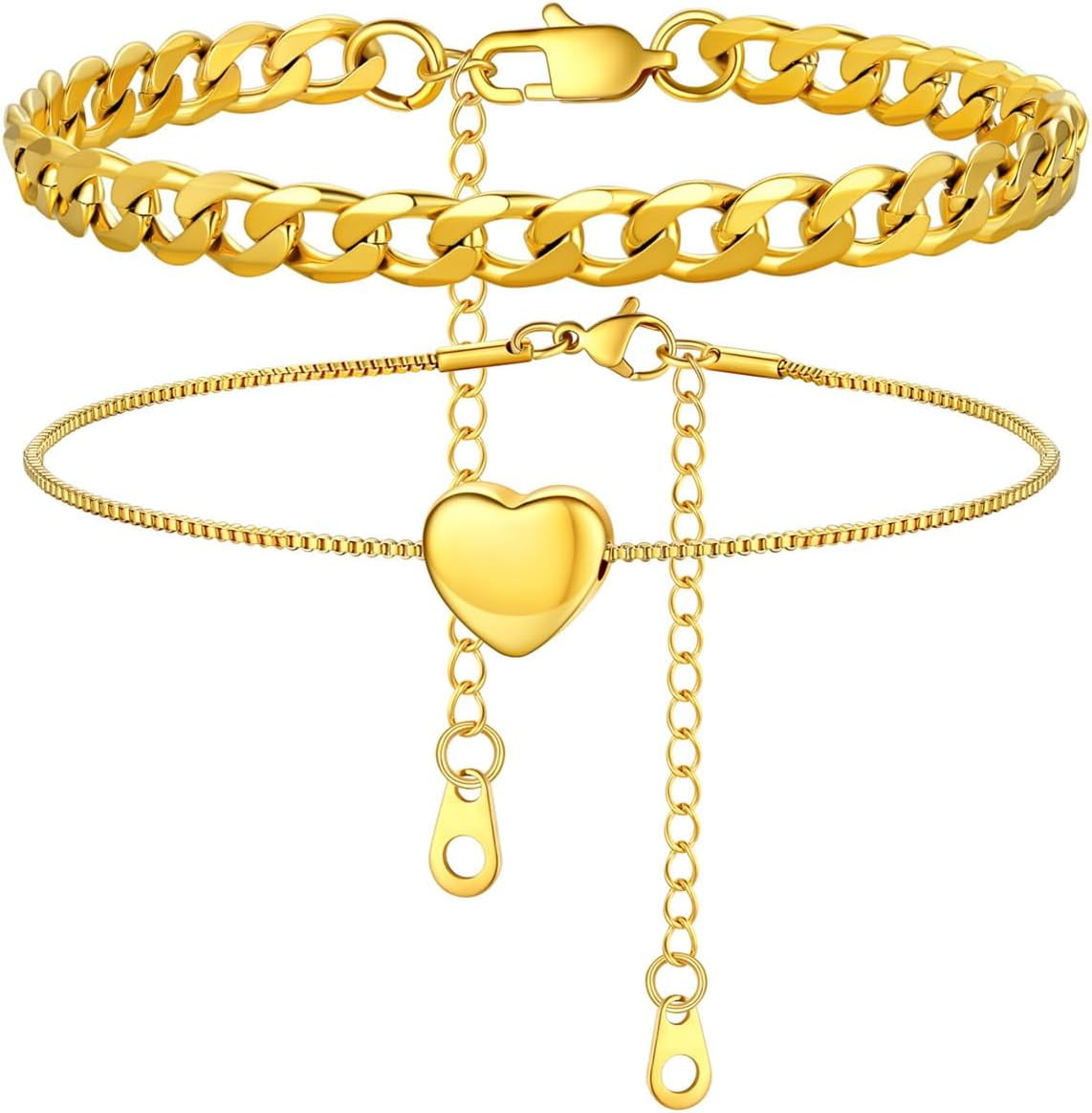 2Pcs/3Pcs Ankle Bracelets for Women, Stainless Steel Cuban Link/Figaro ...