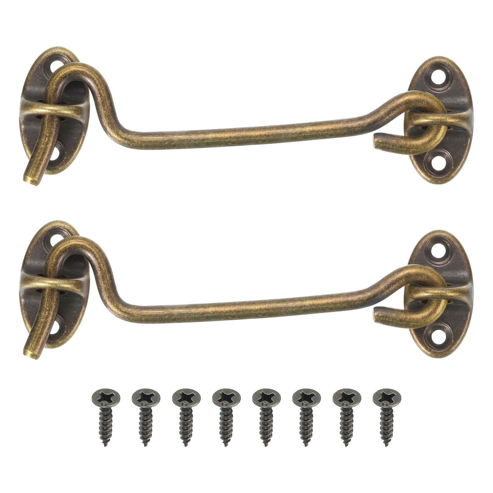 2Pcs 4" Hook and Eyes Catch Door Latch Locks, Brass Cabin Hooks ...