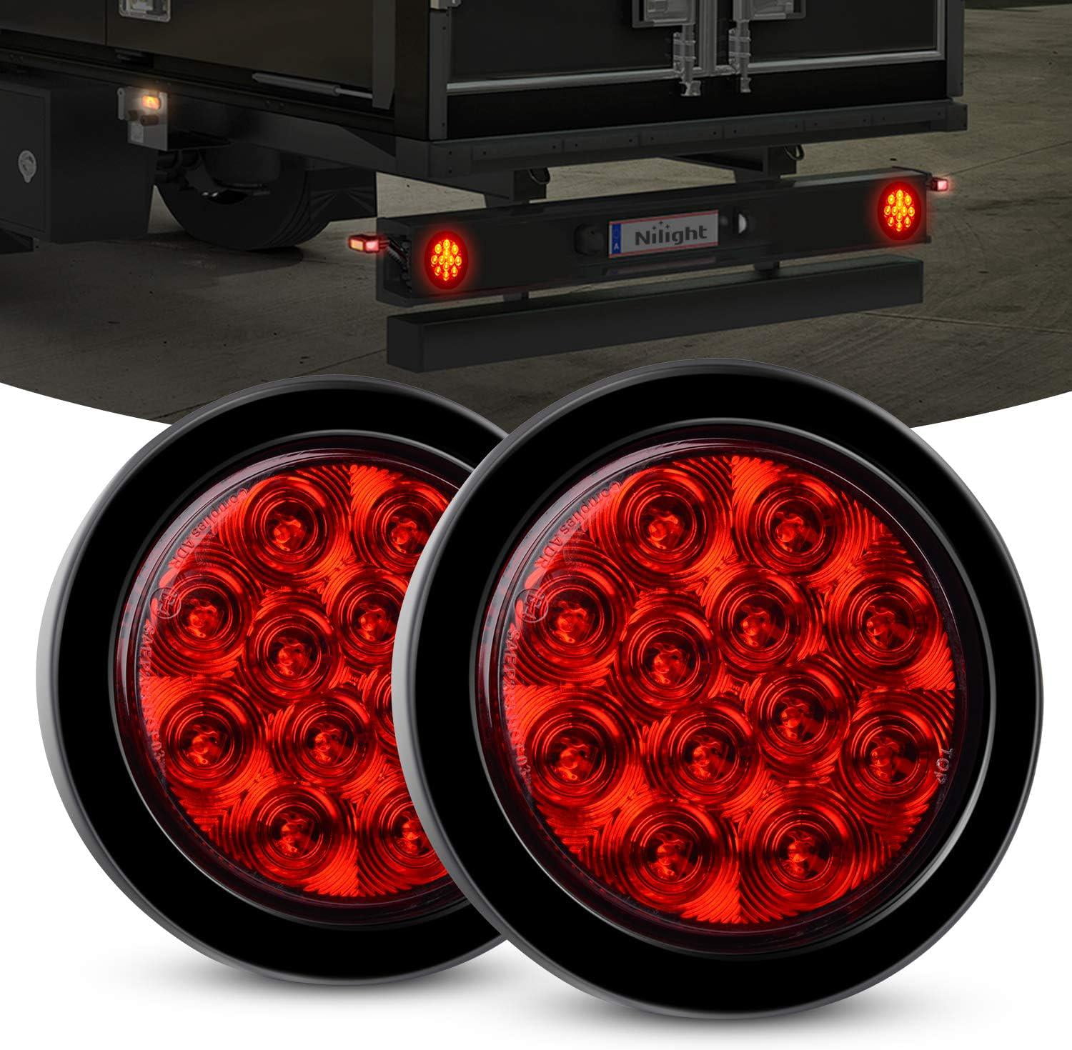 2Pcs 4 Inch Red Round LED Tail Lights with Grommet Covers Surface Mount ...